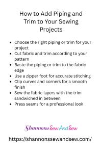 How to Add Piping and Trim to Your Sewing Projects - Shannons Sew And Sew